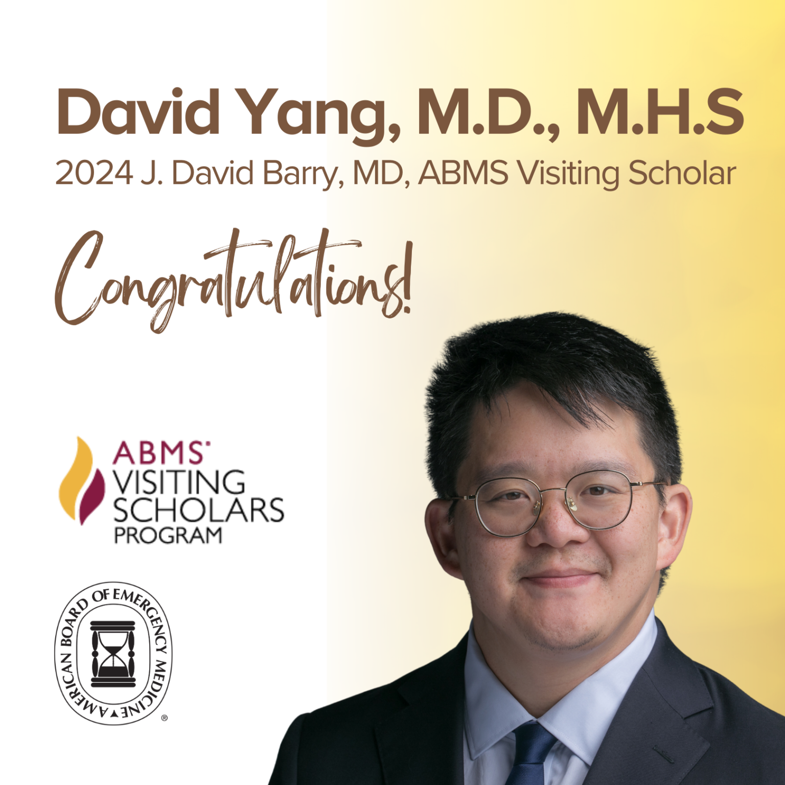 David Yang, M.D., M.H.S., Announced as the 2024-2025 J. David Barry, M ...